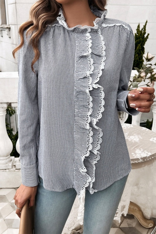 Chelsea Ruffle Button Down Blouse - Black – Debra's Passion Boutique