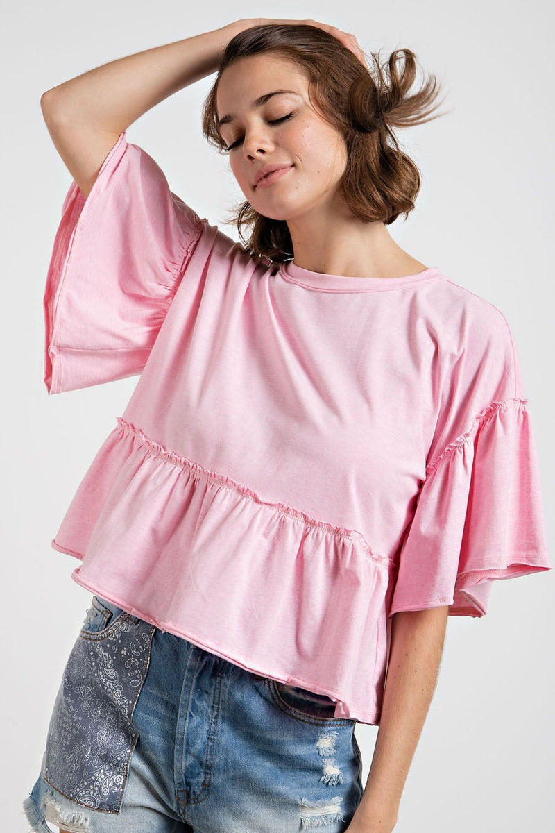 Easel Candee Ruffle Crop Top - Wash Pale Pink – Debra's Passion Boutique