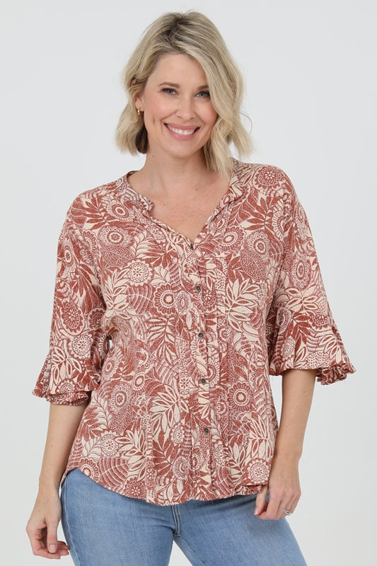 Nostalgia Tie Back Button Down Shirt - Ginger – Debra's Passion Boutique