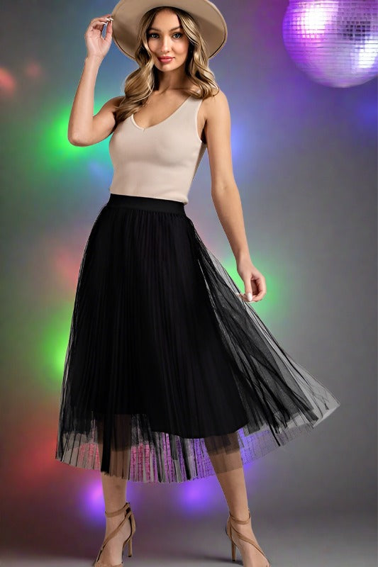 Eesome Mesh Pleated Midi Skirt - Black – Debra's Passion Boutique