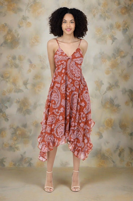 Angie Anita Paisley Party Iridescent Handkerchief Dress - Rust – Debra ...