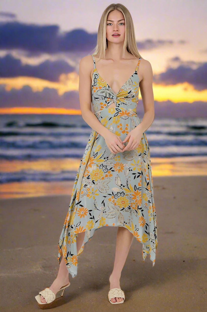 Angie Jeena Floral Handkerchief Dress - Slate/ Blue Metallic – Debra's ...