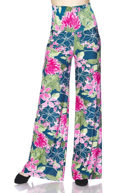Bright Tropical Flower Palazzo Pants - Teal Fuchsia – Debra's Passion ...