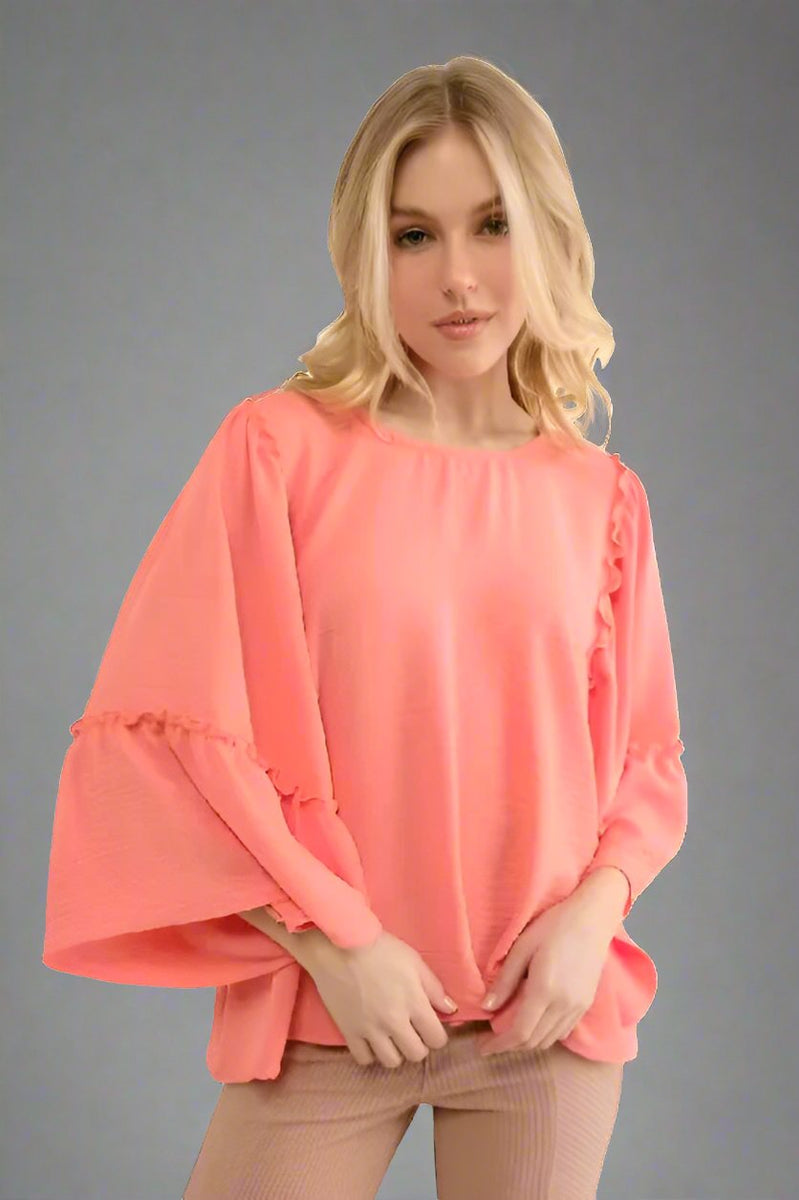 143 Story Ruffle Flare Sleeves Top - Orange – Debra's Passion Boutique