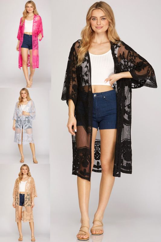 She + Sky Lace Midi Long Kimono Cardigan – Debra's Passion Boutique