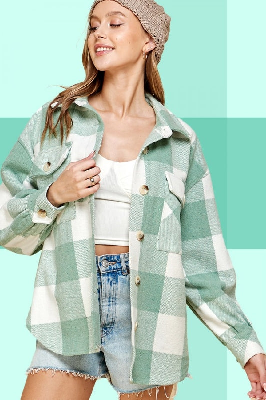 Lime N Chili Plaid Shacket Coat - Sage/Ivory – Debra's Passion Boutique