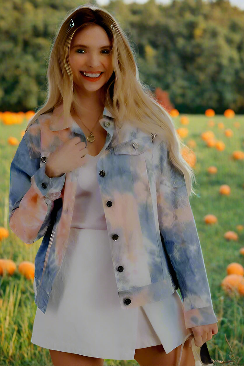 Kori Sunset Tie Dye Denim Jean Jacket - Orange Blue – Debra's Passion ...