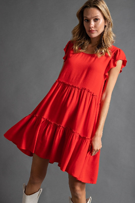 Easel Ruffle Babydoll Dress - Red | Debra's Passion Boutique